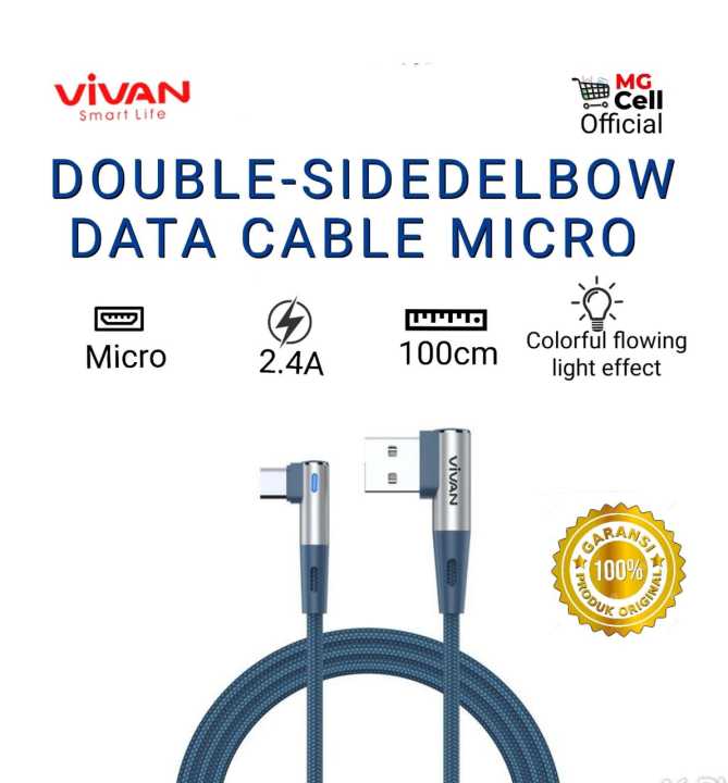 Kabel Data VIVAN BWM100S Double-Sided Elbow 100cm Micro USB - Garansi ...