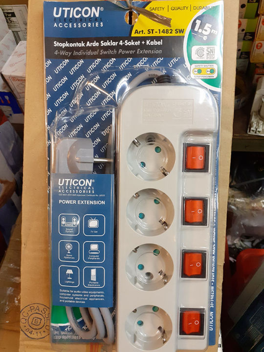 Uticon Stop Kontak 4 Lubang On Off + Kabel ST-1482SW | Lazada Indonesia