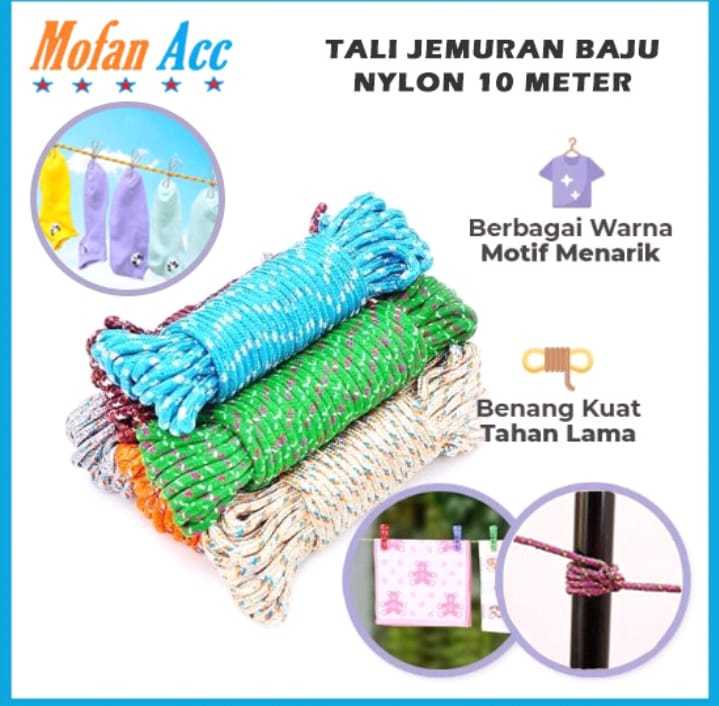 Tali Jemuran Baju Nylon ikat Tambang Kemah Camping Nilon 10 Mtr ...