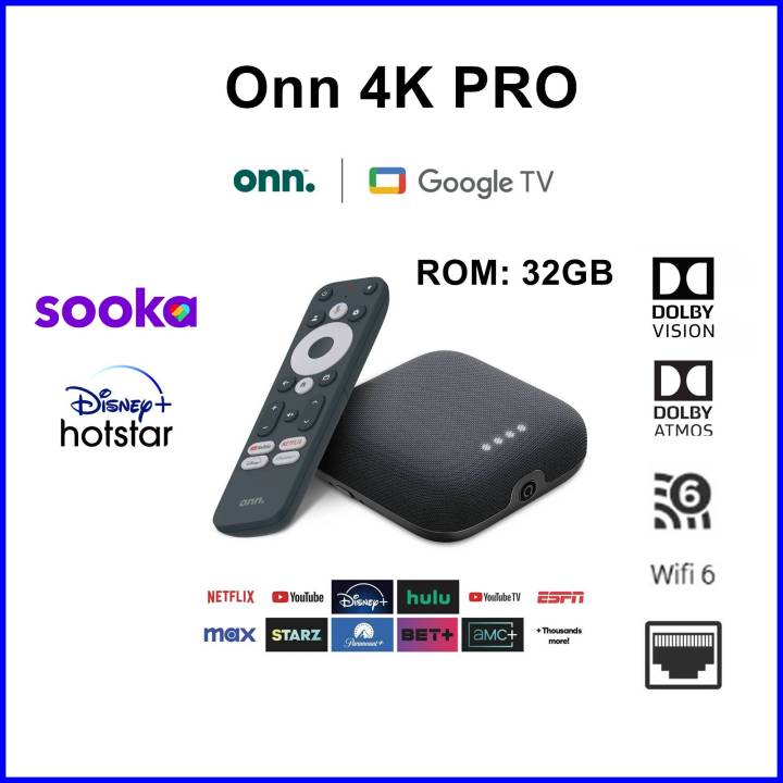 Pemain Media Onn 4K Pro Onn Google TV Dolby Atmos Dolby Vision ROM 32GB ...