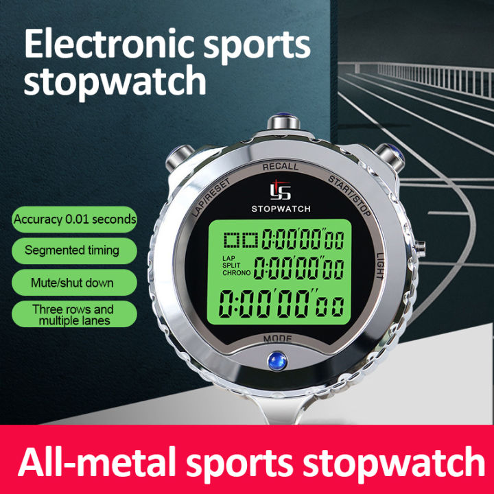 Metal Luminous Digital Timer Stopwatch Multifunction 0.01s Precision 10/30/60/100 Tracks Memory ...