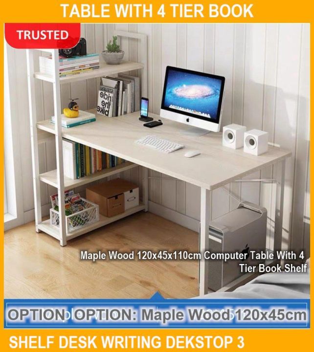 Table With 4 Tier Book Shelf Desk Writing Dekstop 3 Grid Meja Tulis ...