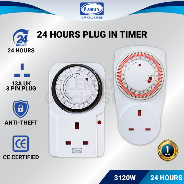LEMAX 24 Hours Plug In Timer Daily Analog Security Timer Switch Plug ...