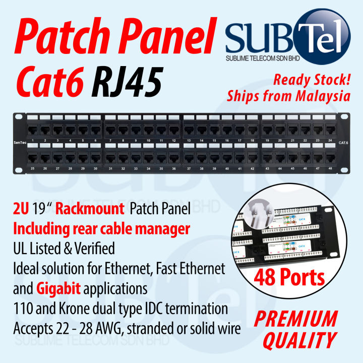 48 Port Cat6 RJ45 19" 2U Rackmount Patch Panel 48Port Rack Mount 19inch ...
