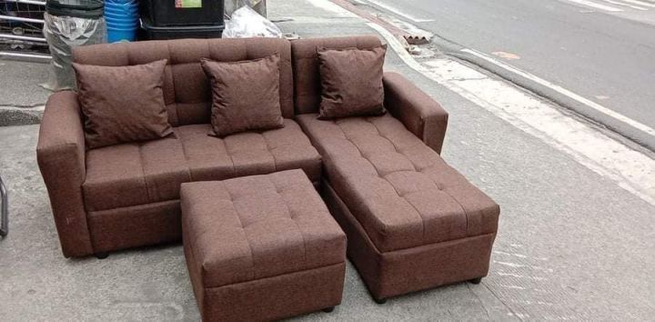 L SHAPE BROWN FABRIC SOFA WITH CENTER TABLE SALA SET URATEX FOAM / COD ...