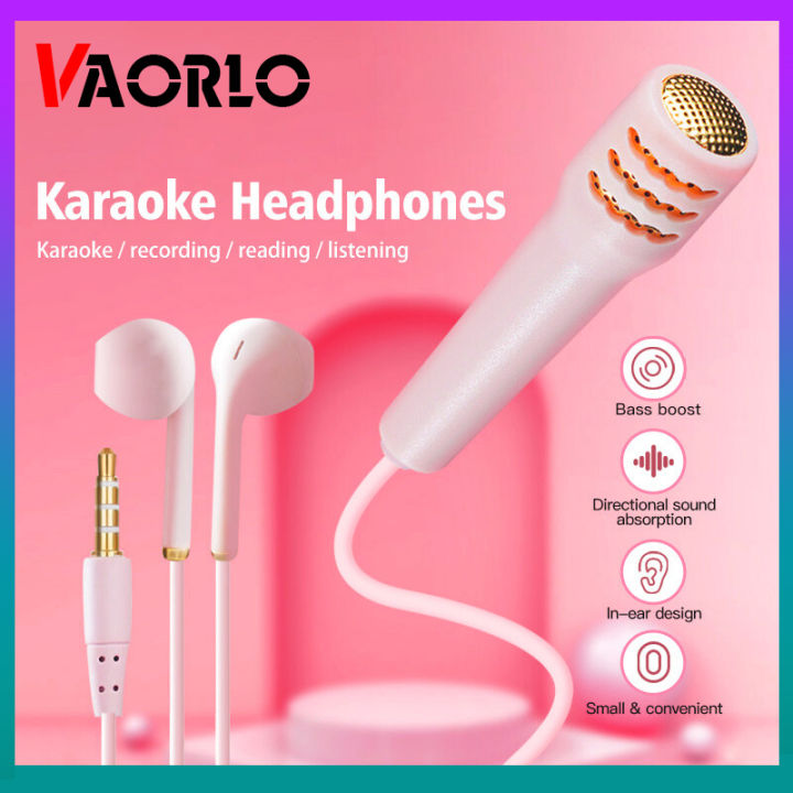 VAORLO สายไฮไฟแบบพกพา/หูฟังเบสพร้อมไมโครโฟน HD ขนาดมินิชุดหูฟังอินเทอร์เฟซ3.5มม. สำหรับแอปคาราโอ ...