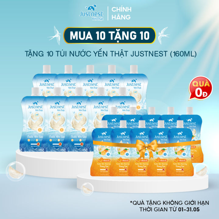 [MUA 10 TẶNG 10] Nước yến thật Justnest 8% yến chưng (Hộp 10 túi x 160ml) | Lazada.vn