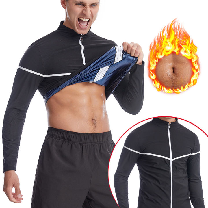 Men Slimming Zipper Sauna Sweat Shirts Compression Sauna Body Shaper ...