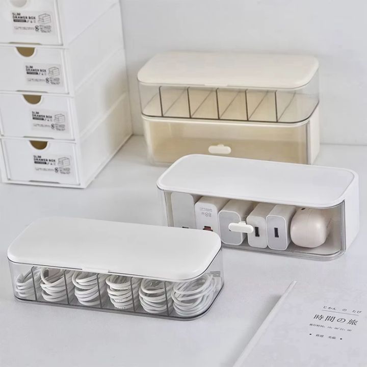 Desktop Cable Organizer Box Compact Transparent with Lid-No Cord ...