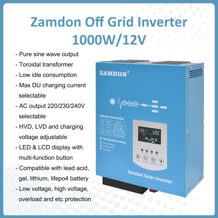 Zamdon Toroidal Off-grid Solar Inverter 12V1KW | Lazada PH