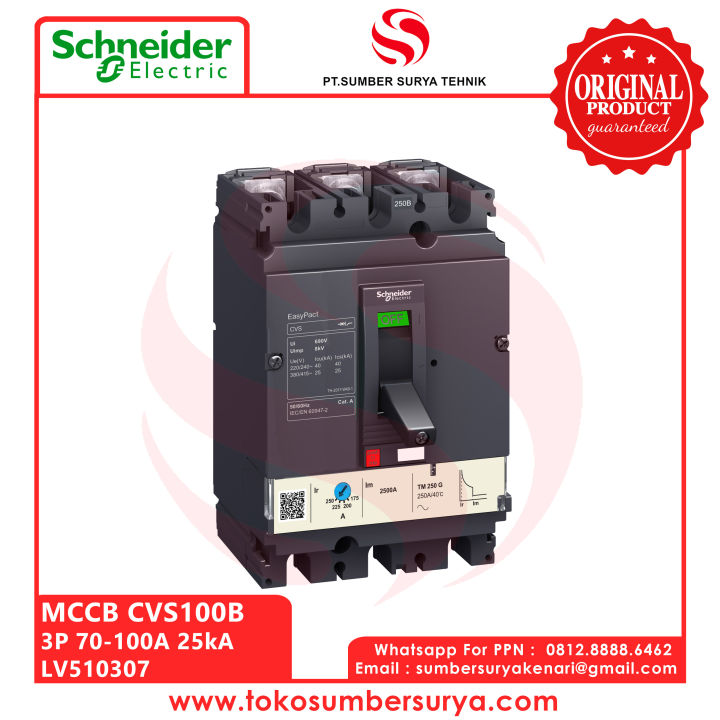 MCCB CVS100B 3P 70-100A 25kA Saklar Listrik ON OFF LV510307 SNI Asli ...