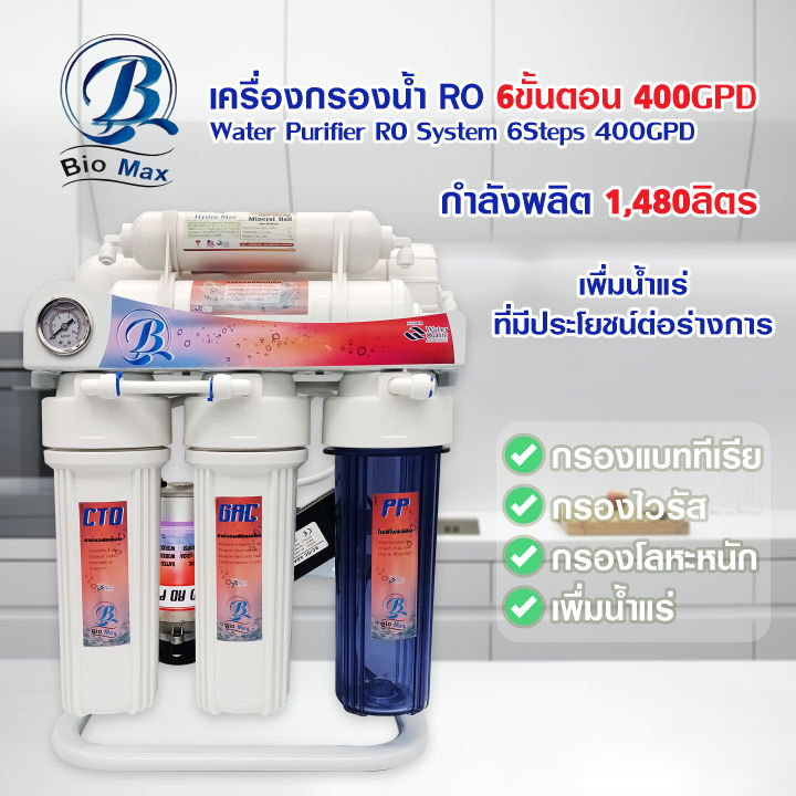 Biomax เครื่องกรอง น้ำแร่ 5 6 ขั้นตอน RO 75 200 400 GPD เครื่องกรองน้ำ ...