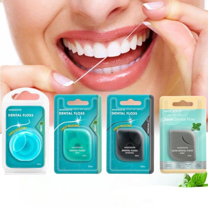 Watsons Dental Floss Mint Charcoal Green Tea Mint Satin 10m/50m | Lazada