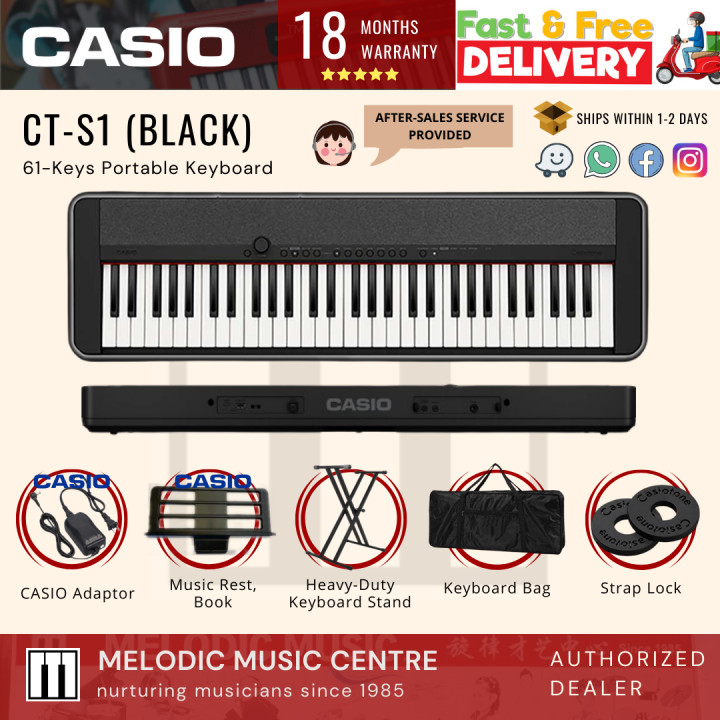 Casio CT-S1 61 Keys CASIOTONE Keyboard BLACK Touch Sensitive PACKAGE 4 ...