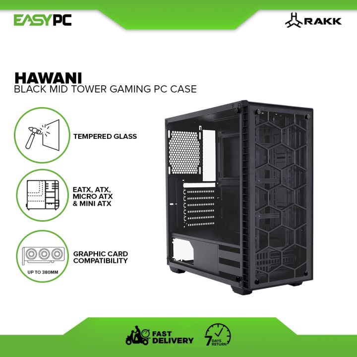 EasyPC RAKK Hawani Mid Tower Tempered Glass Desktop Gaming Case ...