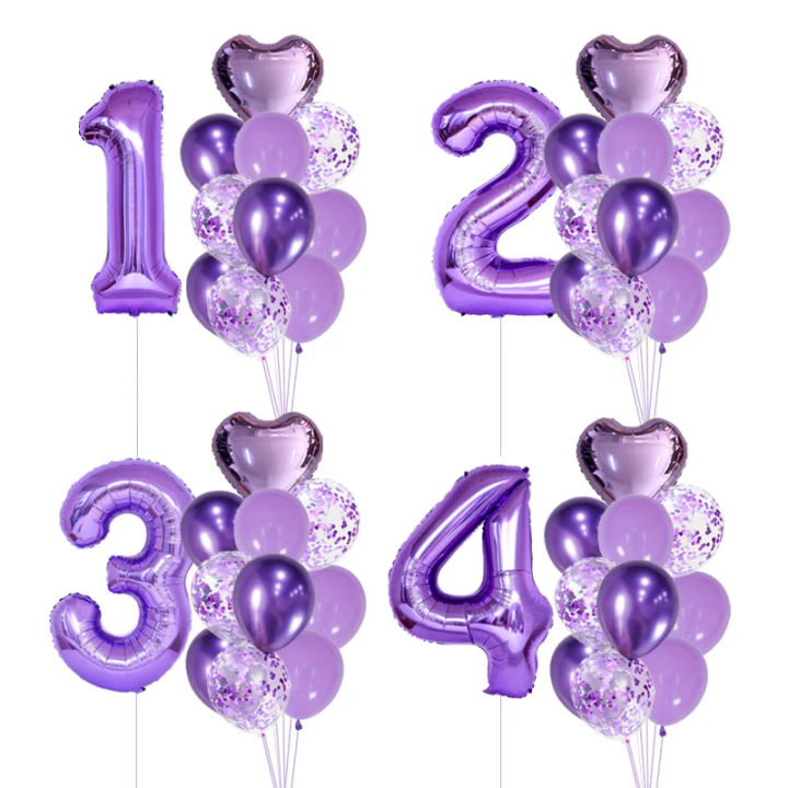 D368 Purple Color Themed Party Balloons, Violet Lavender Heart Star ...