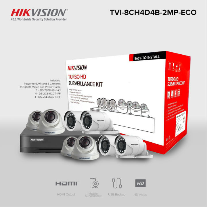 Hikvision CCTV Package Plug and Play Easy Set Up DIY 8 Channel 8 Cameras Model:TVI-8CH4D4B-2MP ...