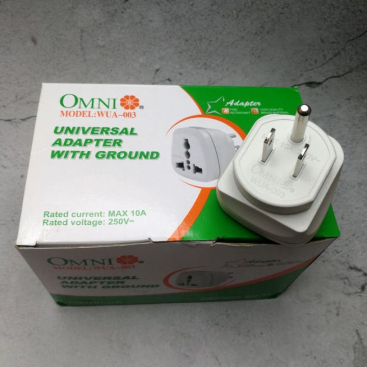 Omni Universal Socket Adapter w Ground Pin (3 Prong Plug) WUA-003 ...