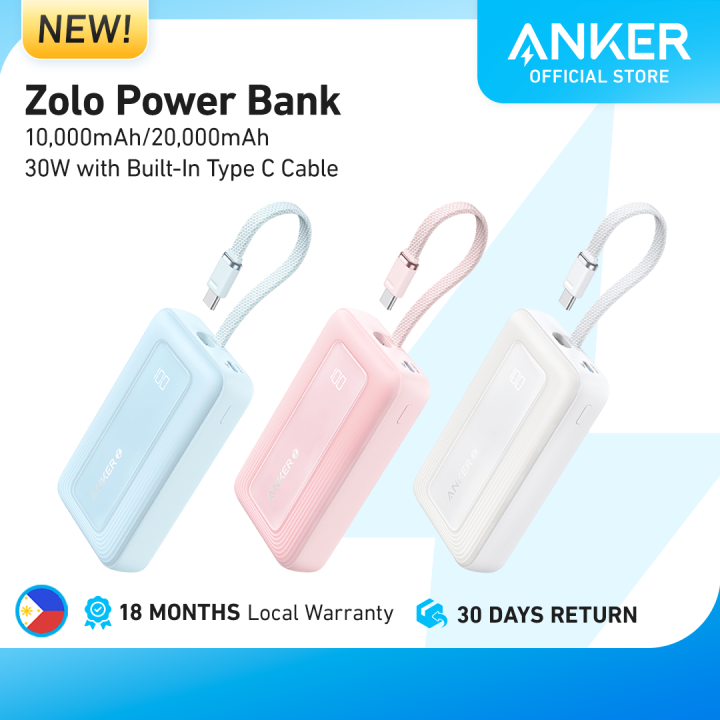 Anker Zolo Power Bank 10,000mAh / 20,000mAh 30W High-Speed Portable Charger with Built-in USB-C ...
