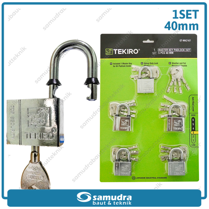 Kunci Gembok TEKIRO 40 mm Set 5 pcs Master Key Pagar Rumah Anti Maling ...