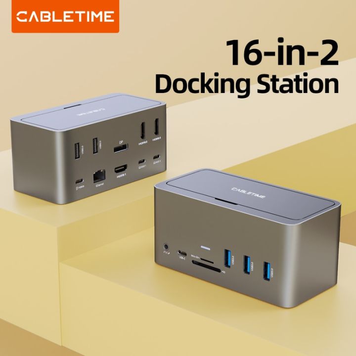 CABLETIME USB Docking Station USB C Hub 4K 60Hz PD100W M.2 SSD Enclosure RJ45 Adapter 1000Mbps ...