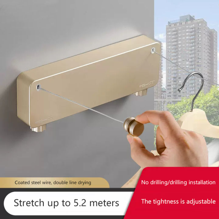 Non-punching double line clothesline indoor shrinkage clothesline ...