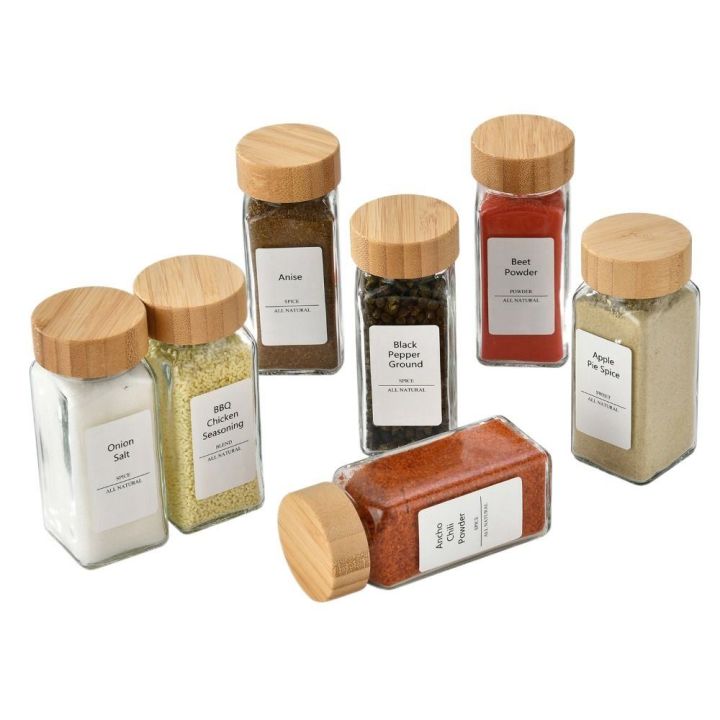 FREMRAG Square Spice Jars Transparent Glass Spice Bottle 120ml ...