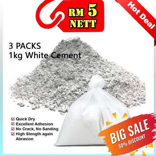 🔥 RM5 HOT DEALS !! 🔥 3Packs BONDCRETE 1KG WHITE CEMENT / 1kg Simen ...