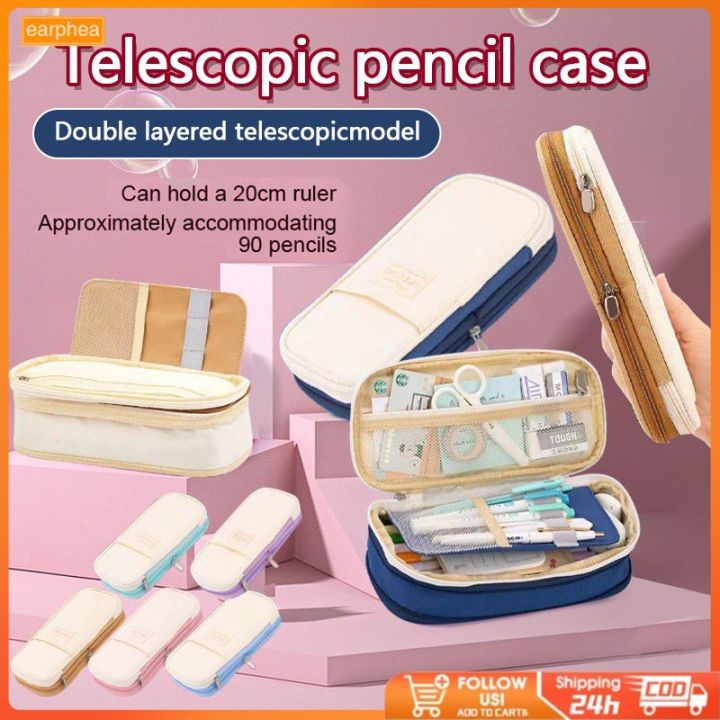 Foldable Pencil Case Large Capacity Multi-Layer Canvas Pencil Bag Pouch ...