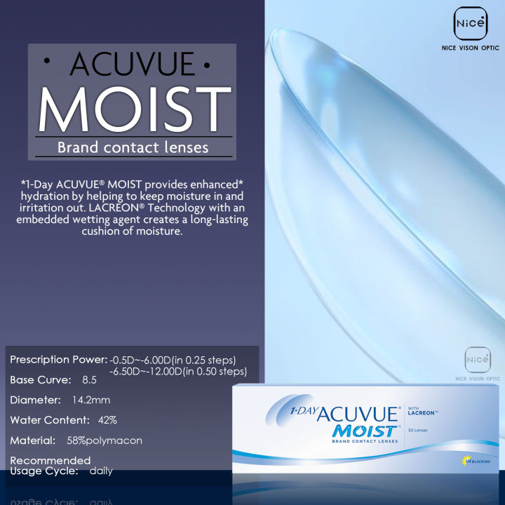 1-Day Acuvue Moist Contact Lens with Lacreon technology (30-pcs/box ...