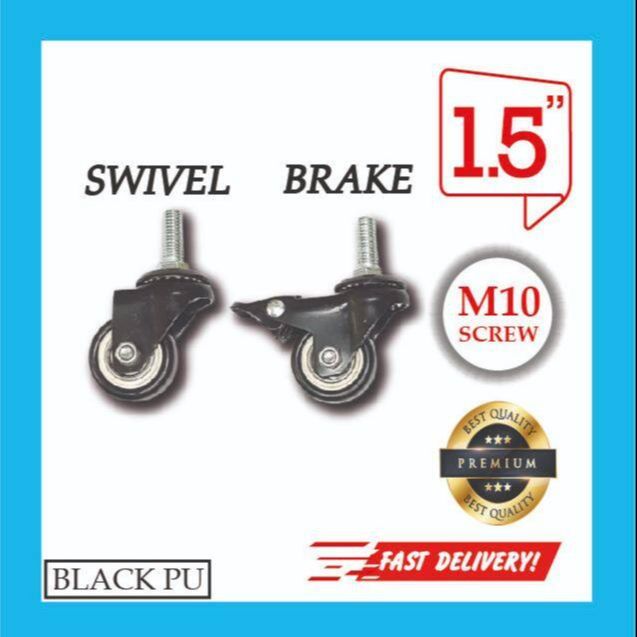 1.5" (40MM) HEAVY DUTY BLACK PU SCREW STEM (M10) CASTOR/CASTER TROLLEY ...