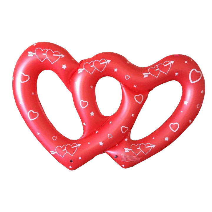 ห่วงยางหัวใจคู่ สีแดง Inflatable Red Double Heart Ring Pool Float ...