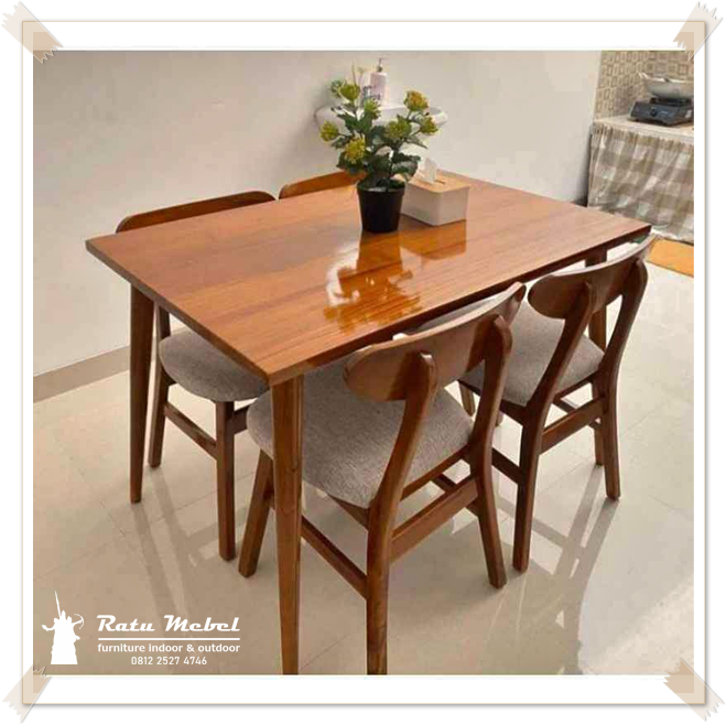 NEW meja makan set 4 kursi sofa kayu jati / set meja makan | Lazada Indonesia