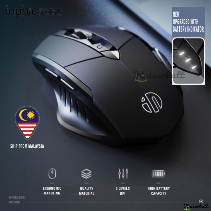 INPHIC PM6 Wireless Rechargeable Mouse Dual Modes USB 2.4G Bluetooth 5. ...