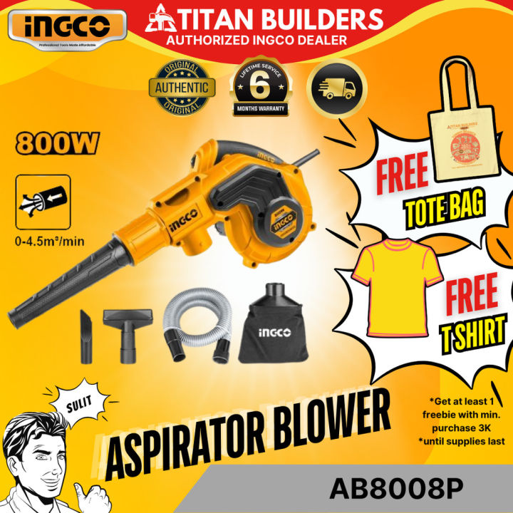 Ingco by Titan Aspirator Blower 800W 0-15000rpm 4.5m³/min w/Dust Bag ...