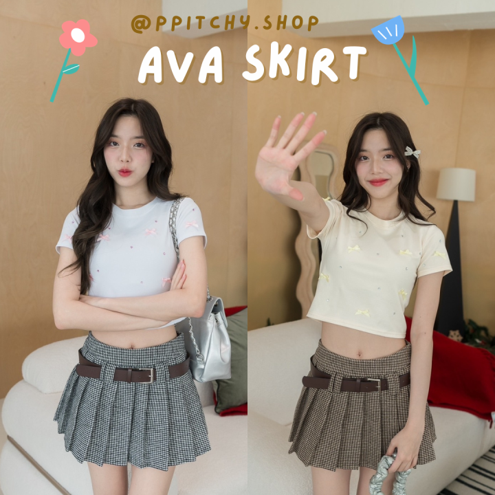 ppitchy.shop - Ava Skirt กระโปรงผ้าสั้น + เข็มขัด | Lazada.co.th