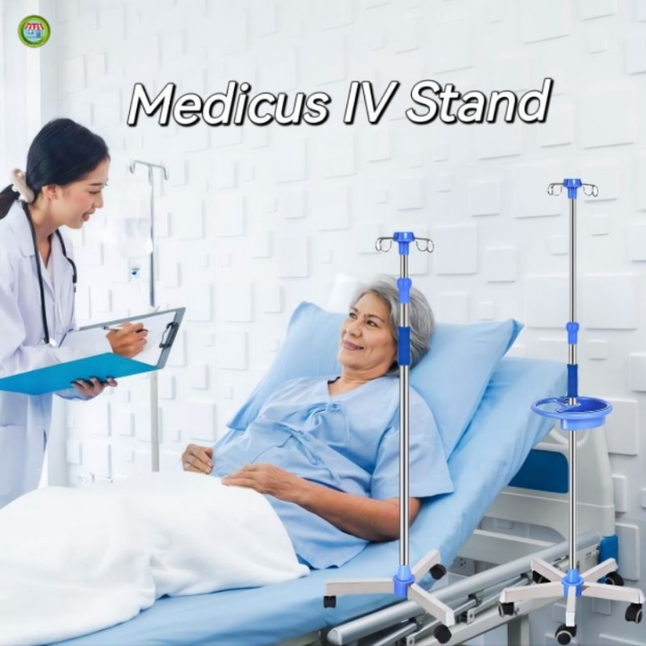 4 Hooks IV Stand Stainless Steel Infusion Stand Drip Stand Adjustable Height With Tray | Lazada PH
