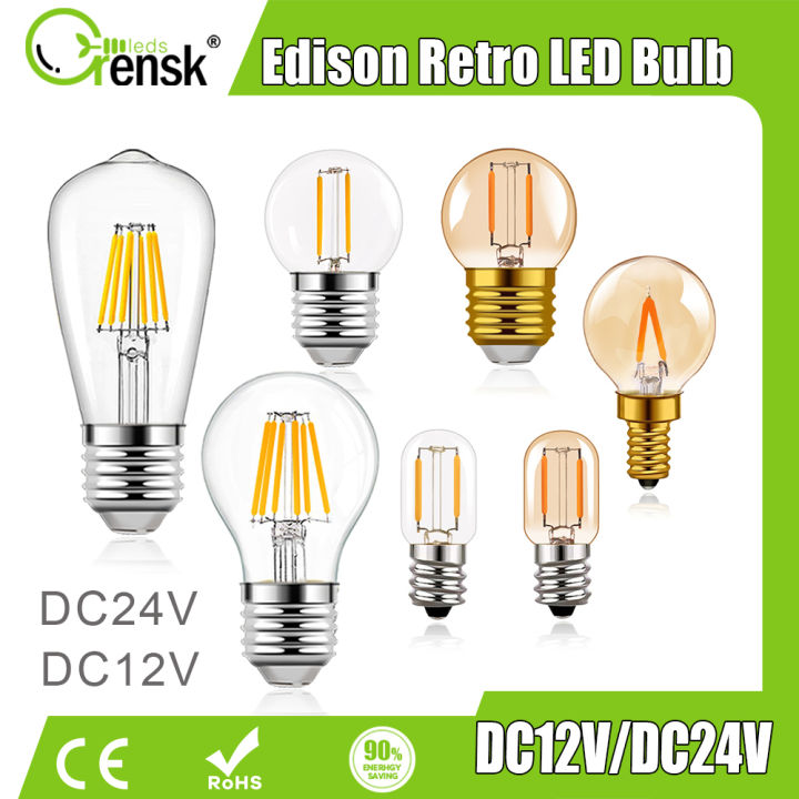 หลอดไฟไฟ LED E27 12V 24V A19 ST58 6W E27 Led แสงสีขาว T22แรงดันต่ำ G40 1W E12 E14โคมไฟ Led รถ RV ...