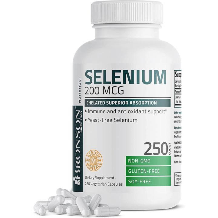 รับประกันของแท้ ยินดีคืนเงิน Bronson Selenium 200 mcg 250 Capsule ...