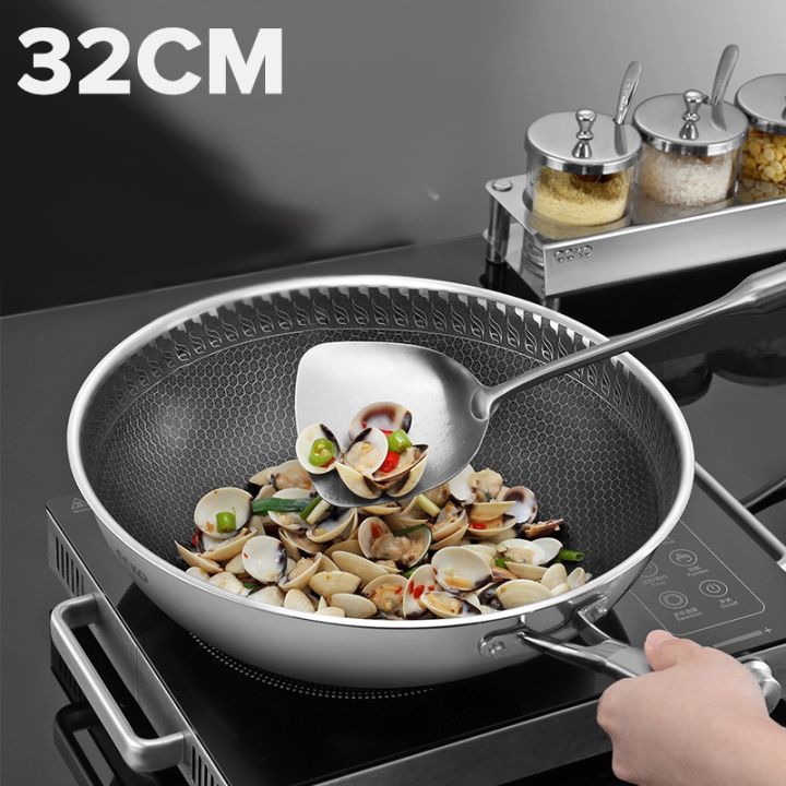 Green Moon 32cm Stainless Steel Nonstick Frying Pan Honeycomb Stainless ...