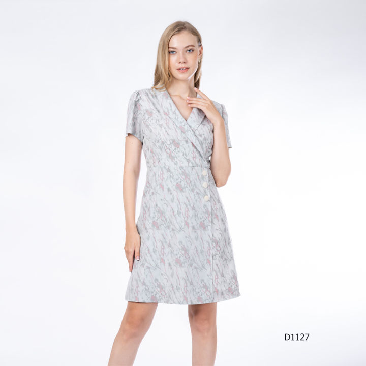 VERONIQA Dress AM-D1127 by AMILA พีชสกิน แขนสั้น IGPU23-5 | Lazada.co.th