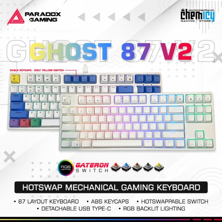 Paradox Gaming GHOST87 V2 White Hotswap RGB Mechanical Gaming Keyboard ...