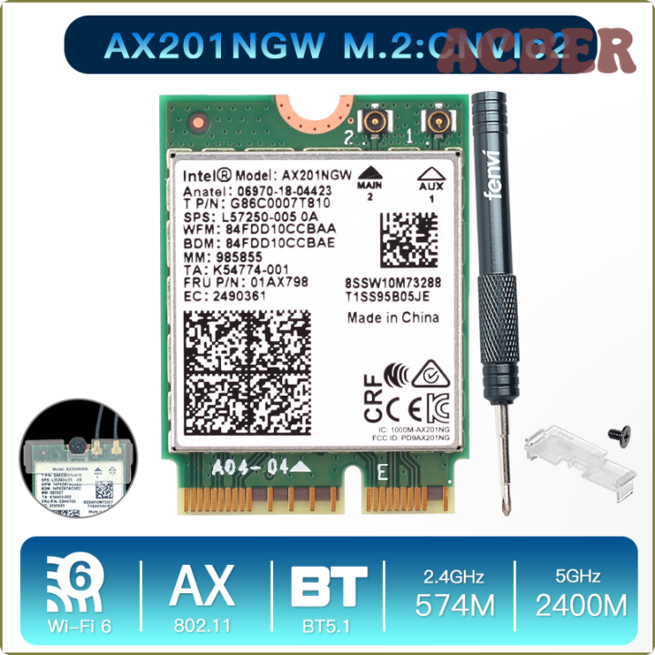 ACBER Dual Band 2400Mbps Wireless Wi-Fi 6 Intel AX201 For Bluetooth 5.0 ...