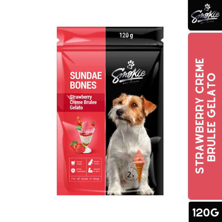 Smokie Dog Treats Sundae Bones Strawberry Crème Brulee Gelato 120g ...