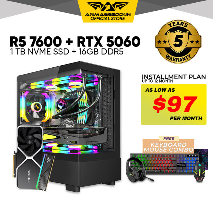 Armaggeddon Ryzen 5 7600 + RTX 5060 Custom Gaming PC Desktop | 1 TB SSD ...