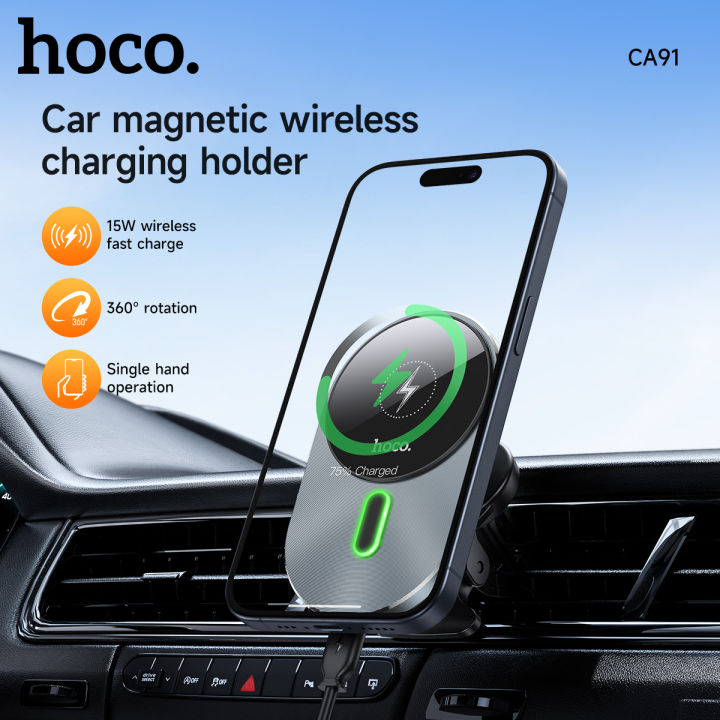 [24 hours ship ]Hoco CA91 Original 15W Wireless Charging Car Mounts MagSafe Wireless Fast ...