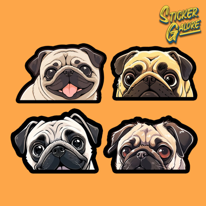 PUG DOG PEEKER STICKERS (WATEPROOF AND SCRATCH PROOF, VINYL LAMINATED ...