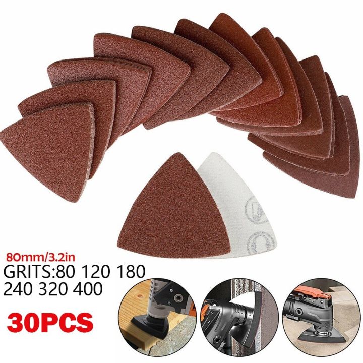 30pcs 80mm Hook & Loop Triangle Sandpaper Self Adhesive Sanding Disc 3 ...