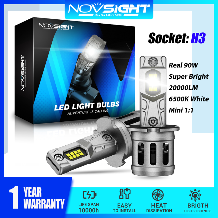 Novsight N63 LED Lights for Car H3 LED Headlight Bulb High/Low Beam Fog ...