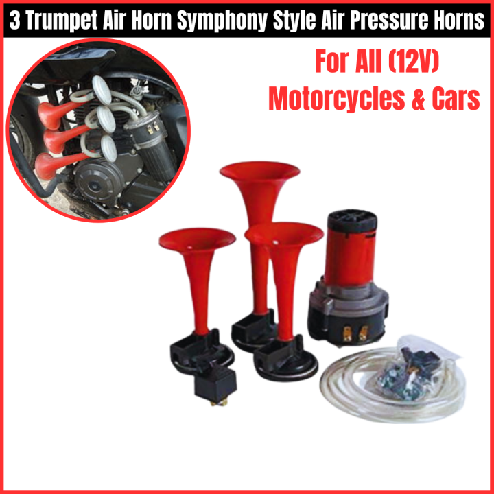 3 Trumpet Air Horn Symphony Style Air Pressure Horns for All ...